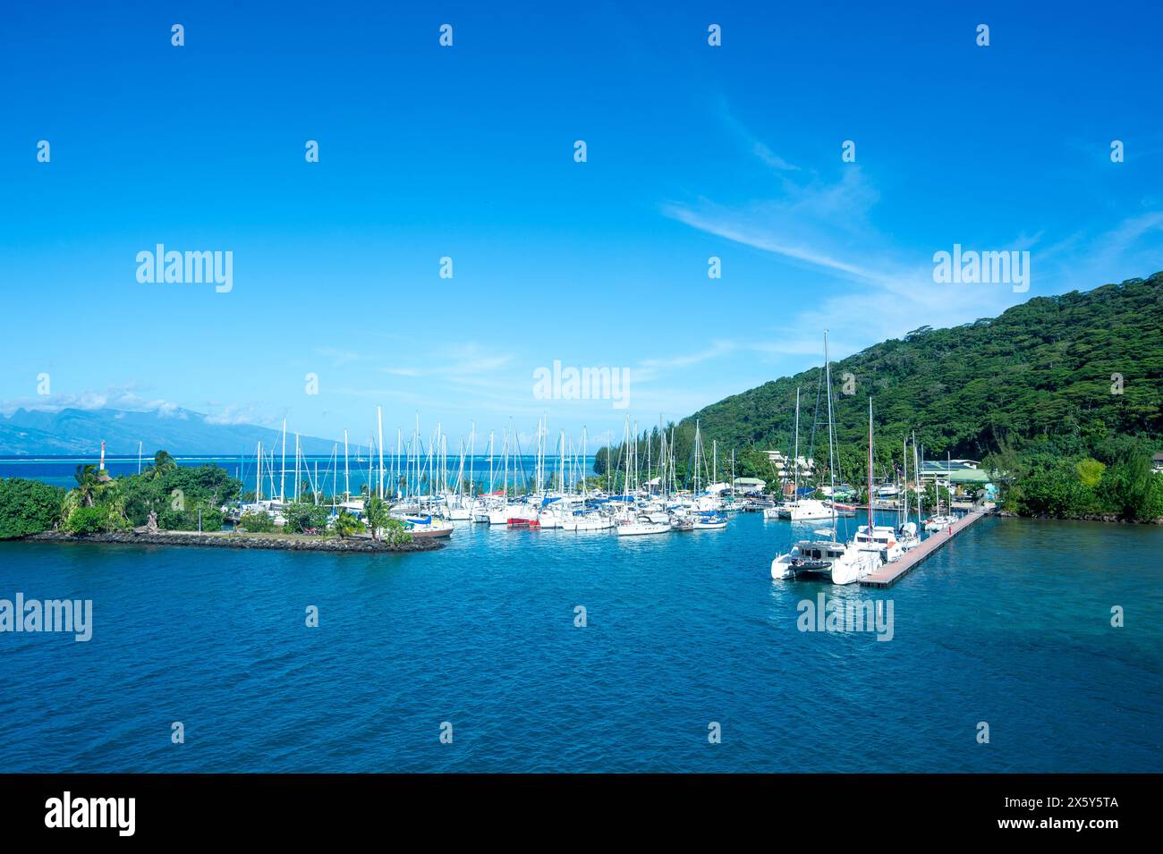 View of Moorea harbour and its marina, Society Islands, French ...