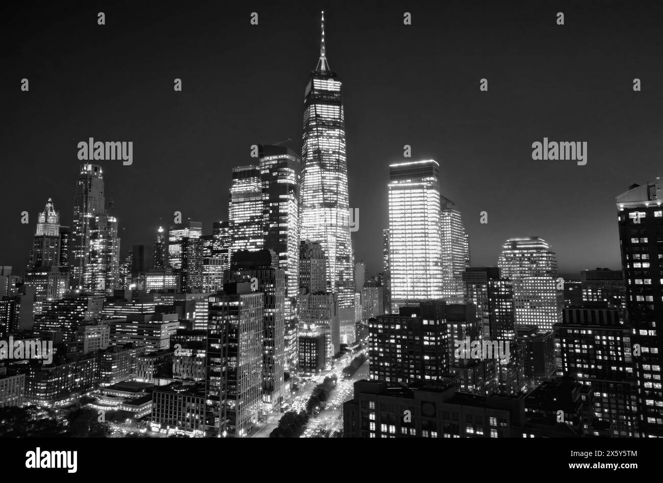 New York City, Manhattan famous top view. Night Manhattan from above ...