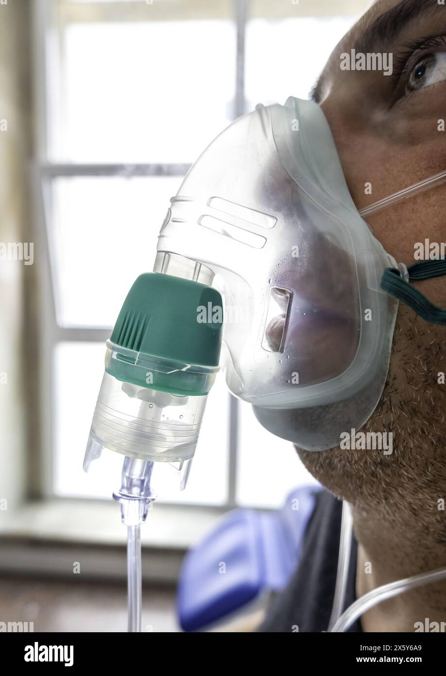 Detail of a sick person in a hospital with oxygen to breathe Stock ...