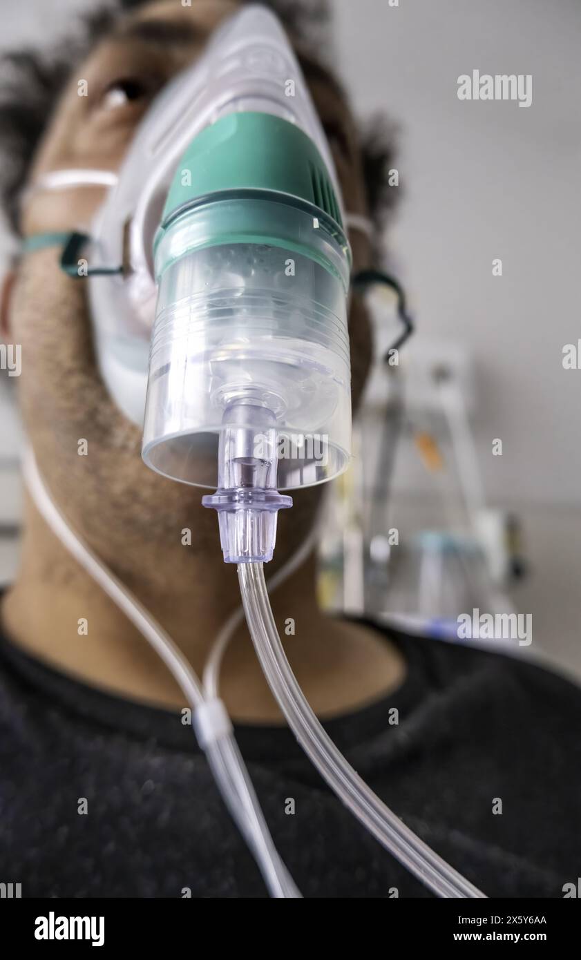 Detail of a sick person in a hospital with oxygen to breathe Stock ...