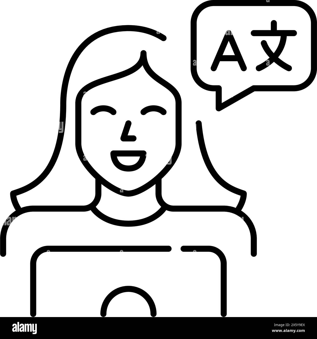 Smiling online teacher talking laptop Black and White Stock Photos ...