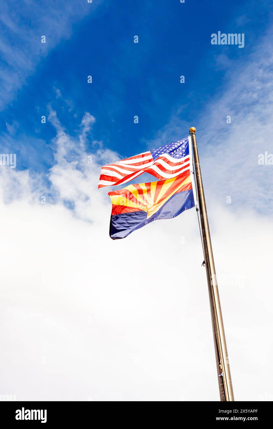 Design Waving American USA Flags and Flag of Arizona State on Flagpole ...