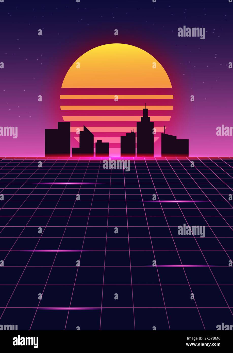 80s Retro Futuristic city Background Vaporwave Aesthetic Stock Photo ...