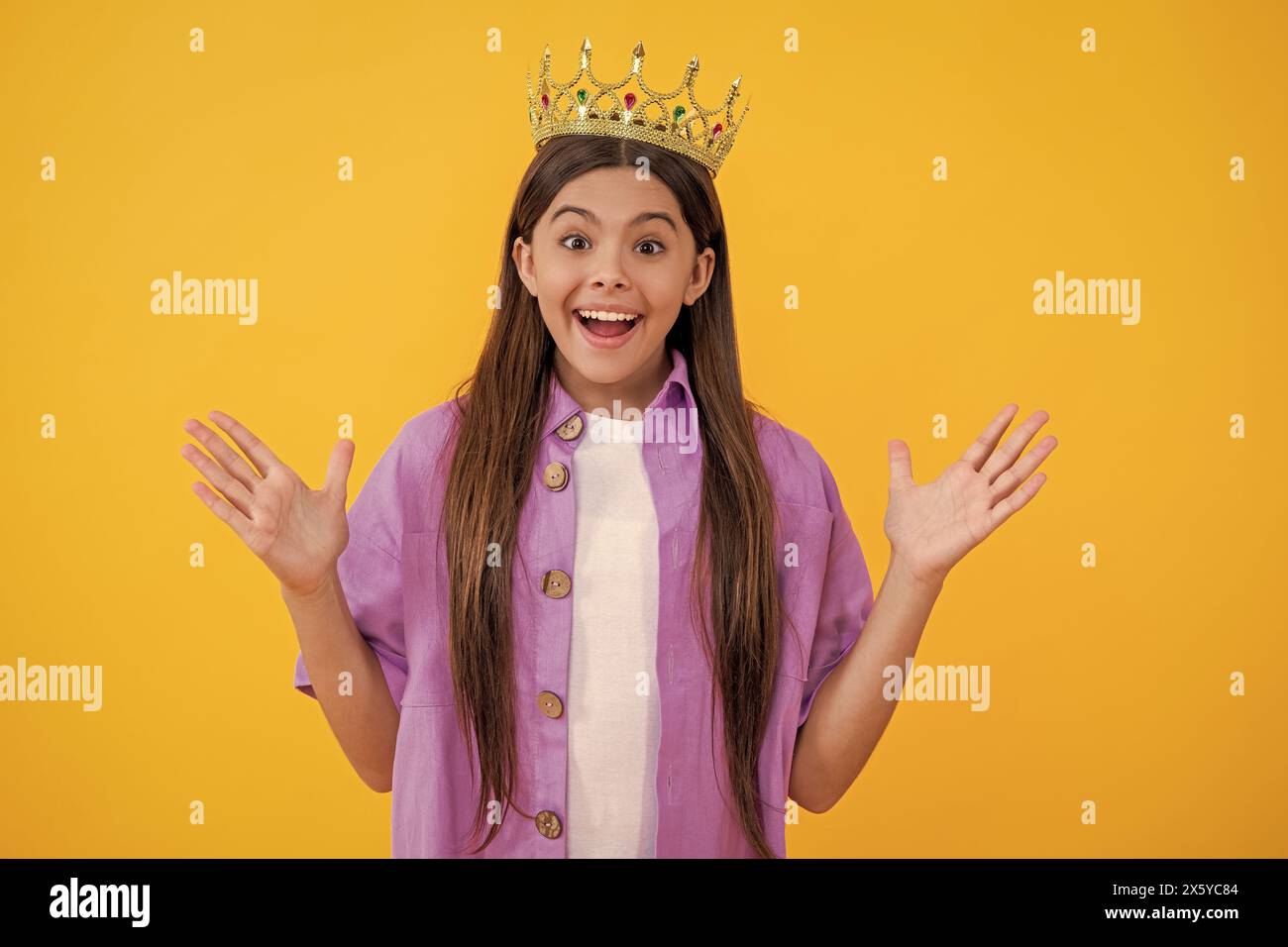 girl wearing a crown. girlish look. teen girl look girlish in the crown ...