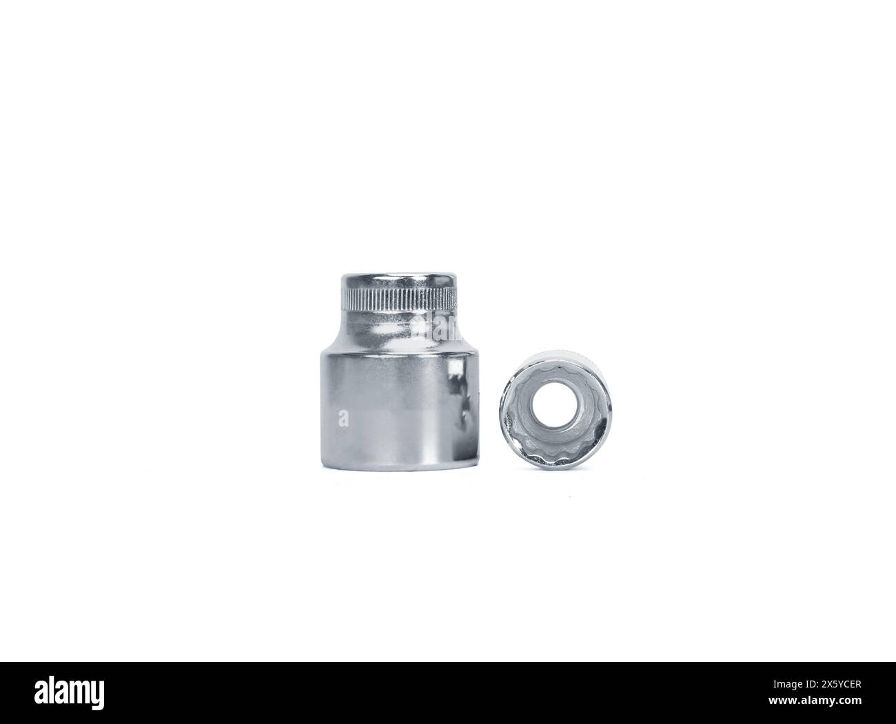 chrome plated steel socket isolated Stock Photo - Alamy
