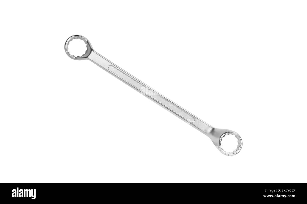 chrome plated steel ring spanner isolated Stock Photo - Alamy