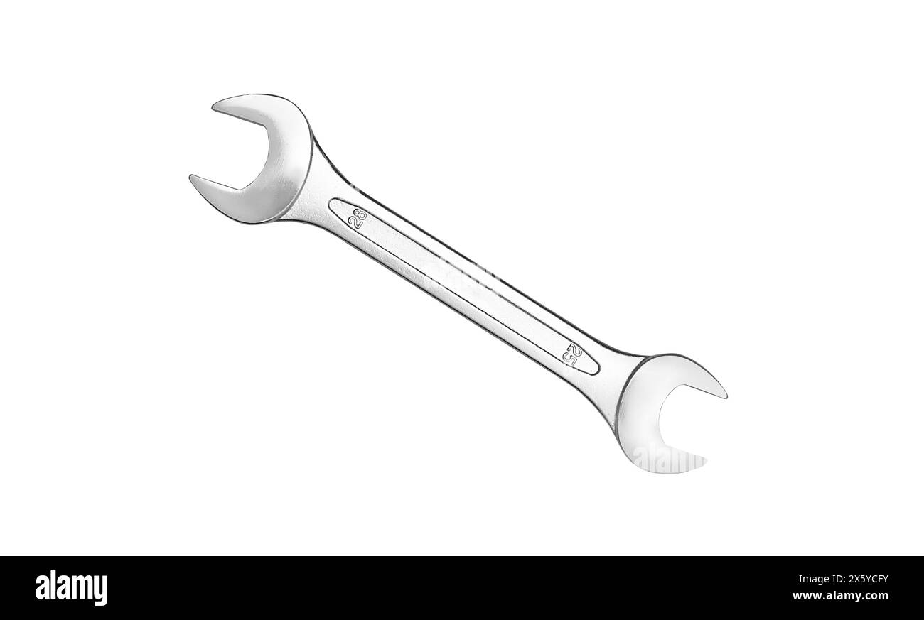 chrome plated steel double open end spanner isolated Stock Photo - Alamy