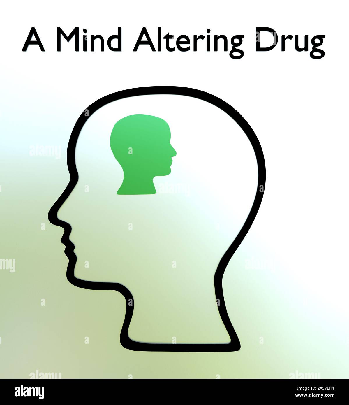 3D illustration of a black head silhouette containing a smaller green ...