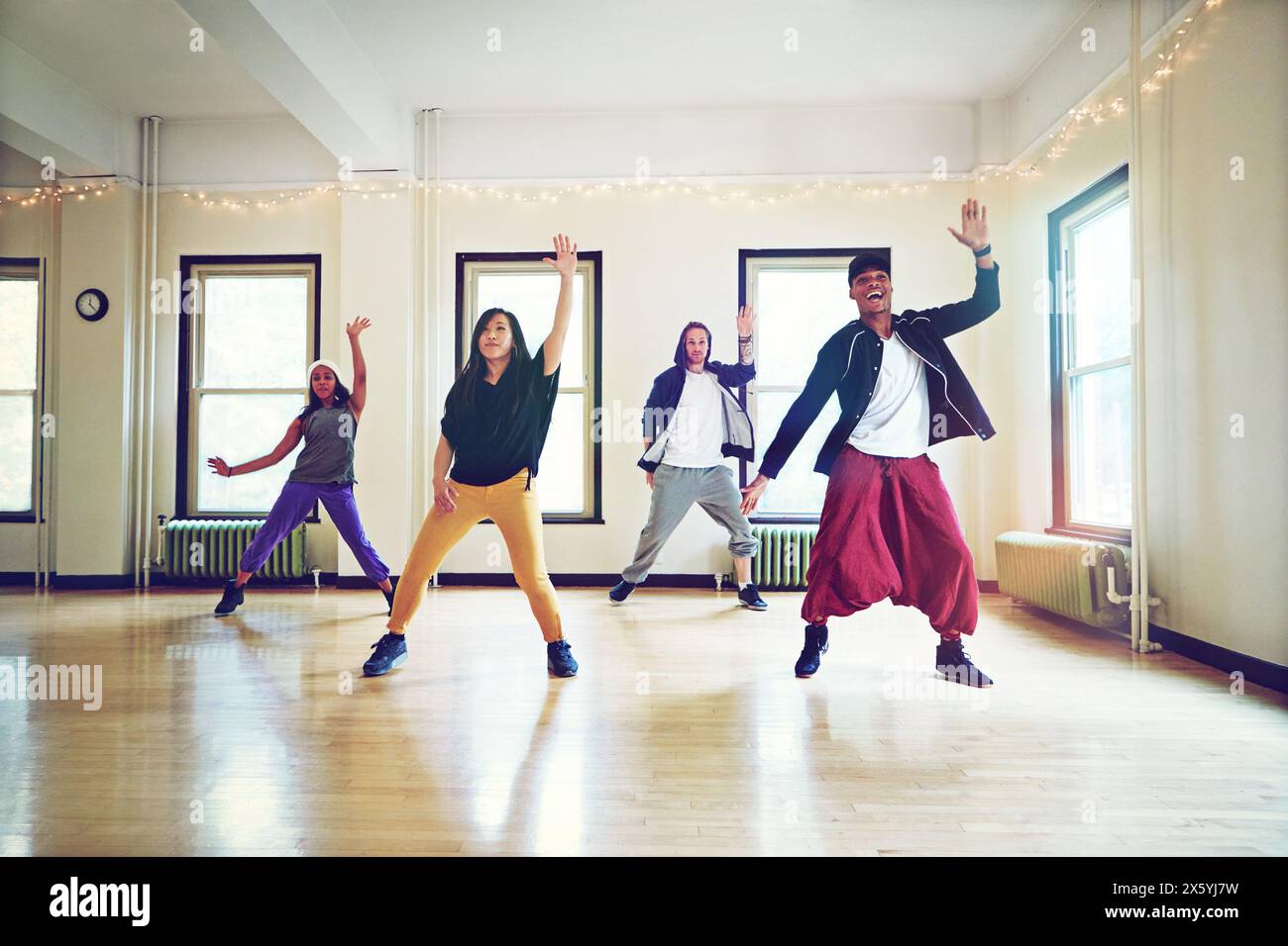 Hiphop, class and group dancing together, talent and performance and ...