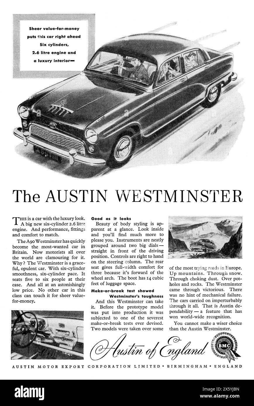 1955 British advertisement for the Austin Westminster motor car Stock ...