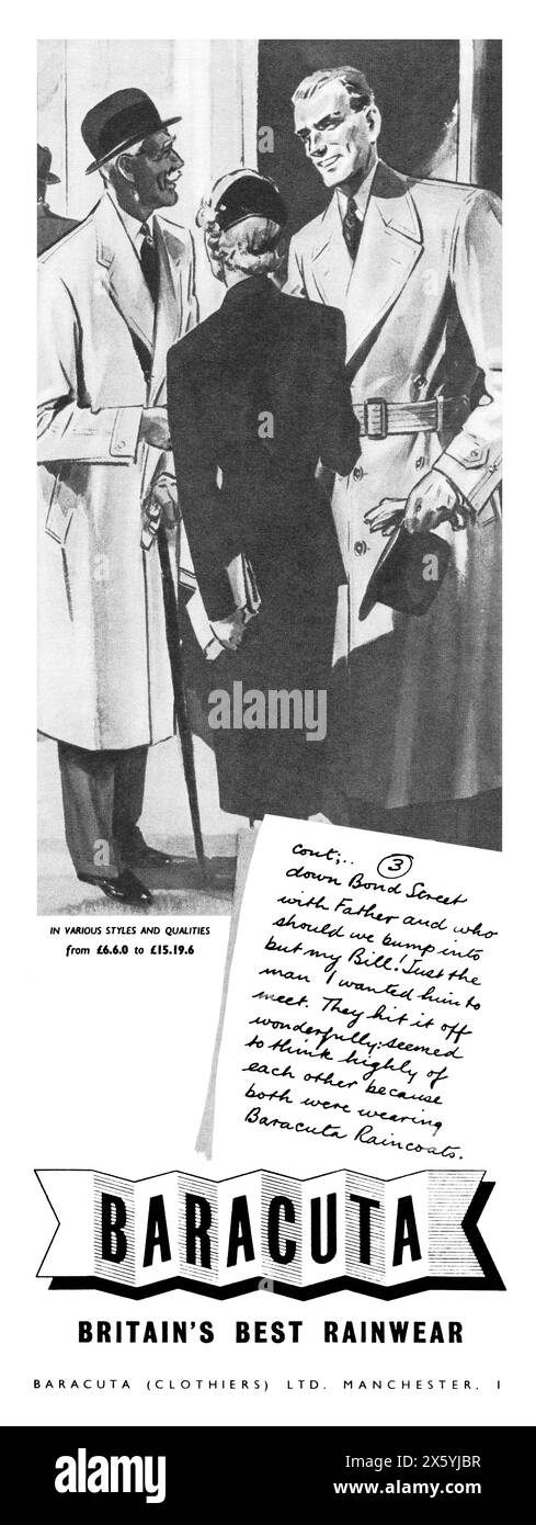 1955 British fashion advertisement for Baracuta men's rainwear Stock ...