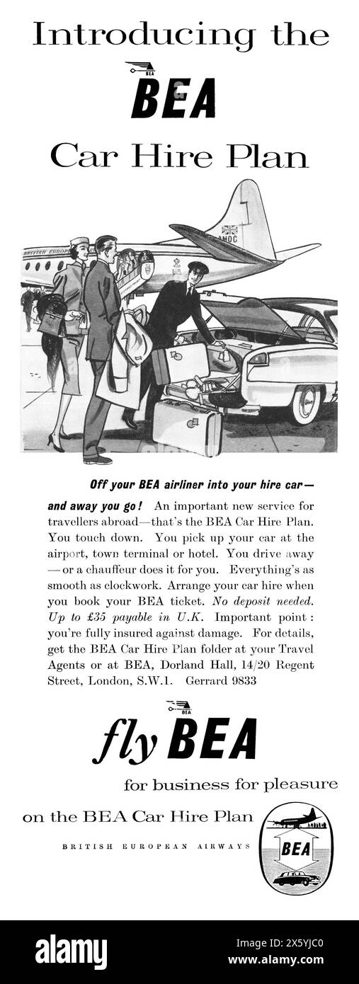 1955 British travel advertisement for BEA Stock Photo - Alamy