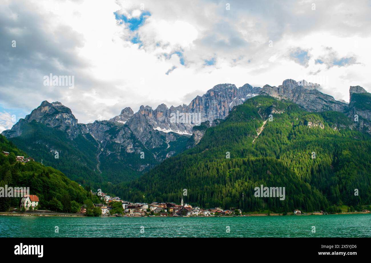 the splendid town of Alleghe nestled in the Belluno mountains of the ...