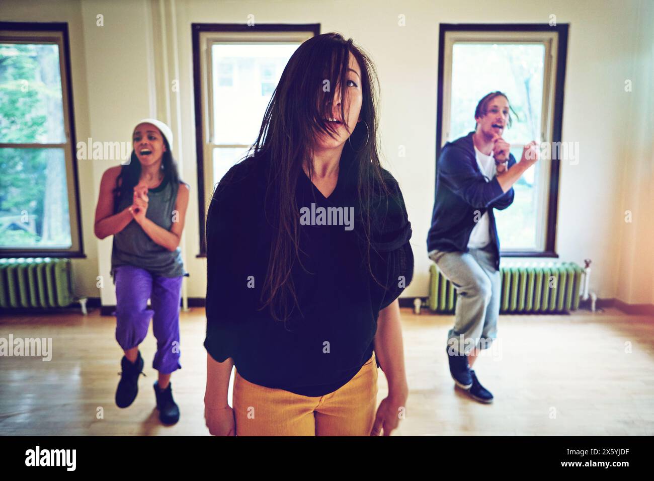 Indoor, hip hop and dancing class for breakdance, rehearsal and action ...