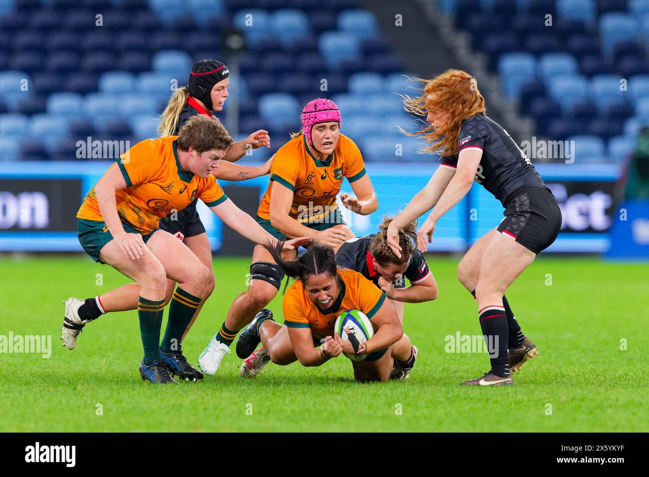 Tania Naden of Australia is tackled during the 2024 Pacific Four Series ...