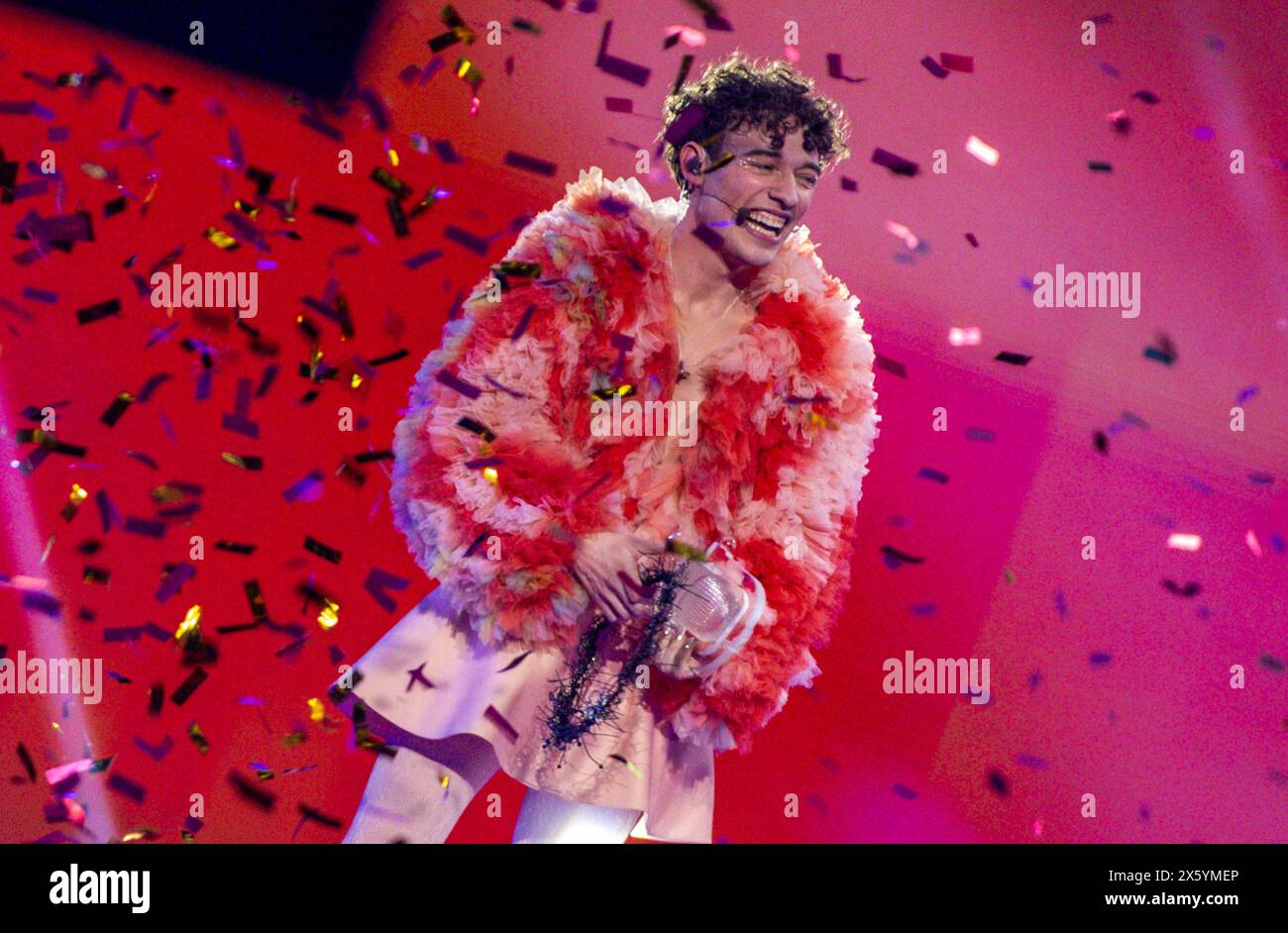 12 May 2024, Sweden, Malmö: Nemo from Switzerland celebrates after ...