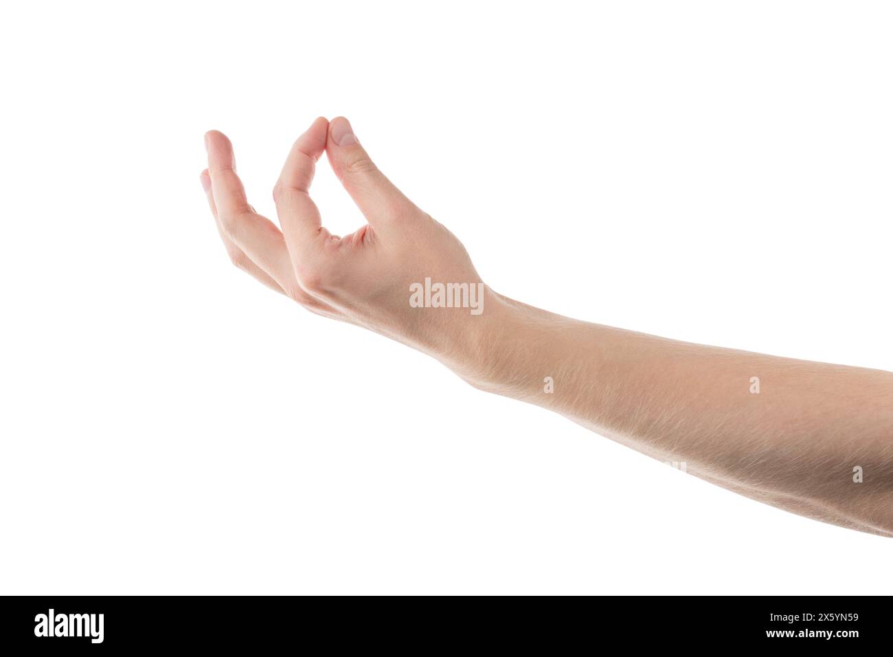 Young adult man hand pick something isolated on white background Stock ...