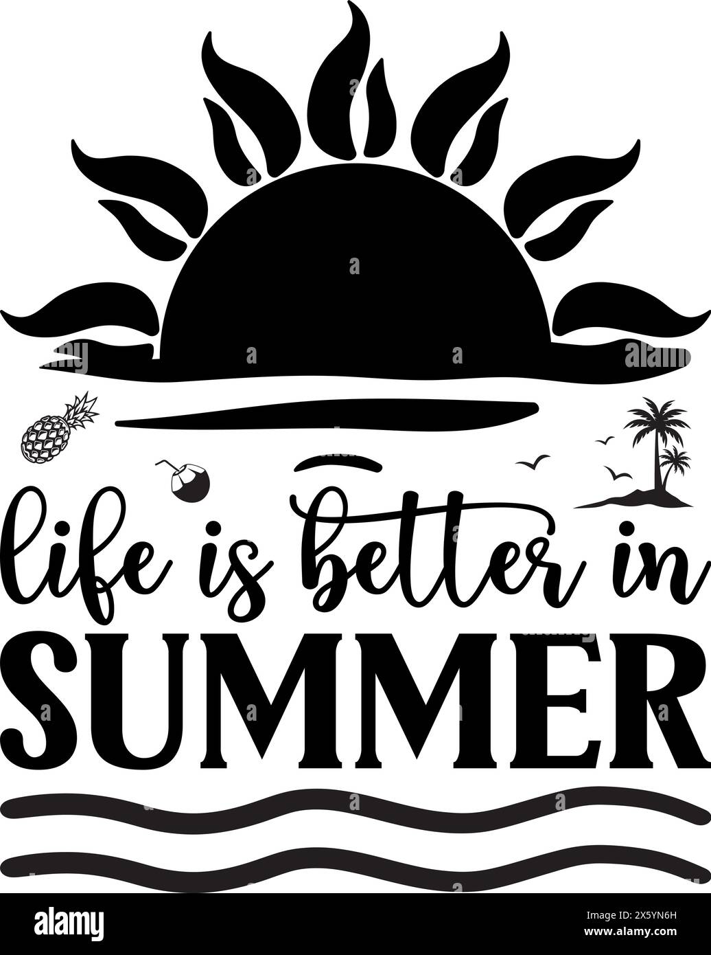 Summer vector design hello Black and White Stock Photos & Images - Alamy