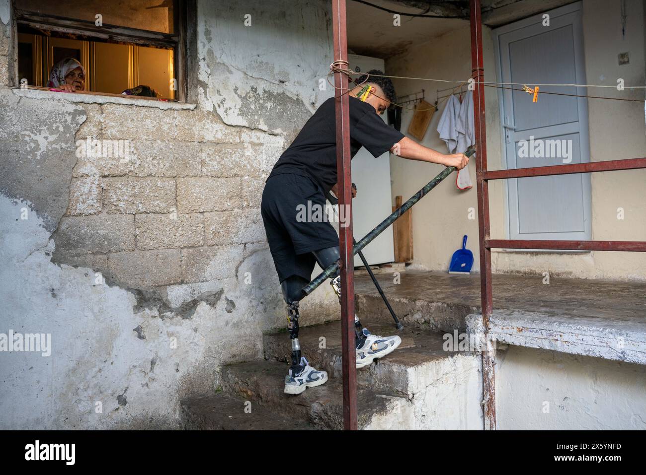 Onur is trying to climb the stairs of his house without any help. Onur ...
