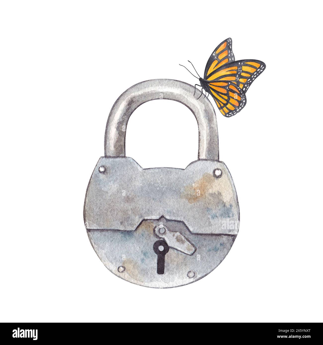 Old castle with a butterfly. Watercolor hand drawn illustration of a ...