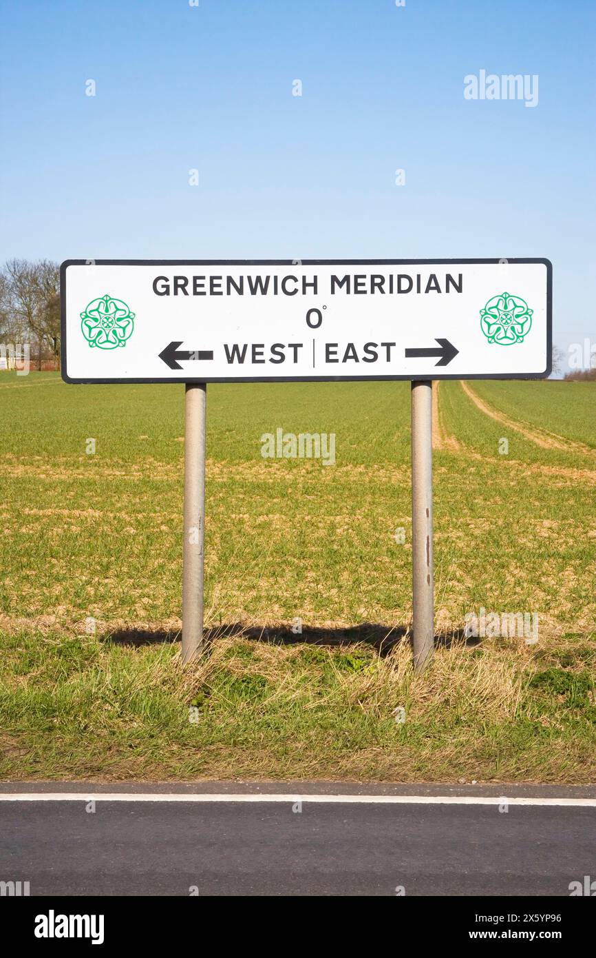 greenwich meridian sign in north yorkshire Stock Photo - Alamy