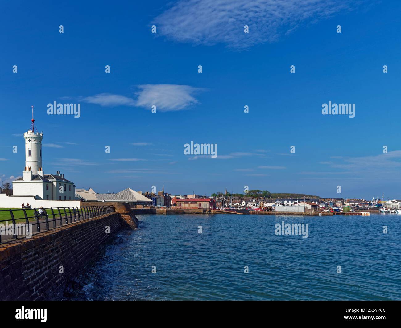 Arbroath Signal Tower with its white washed walls overlooking the Tidal ...