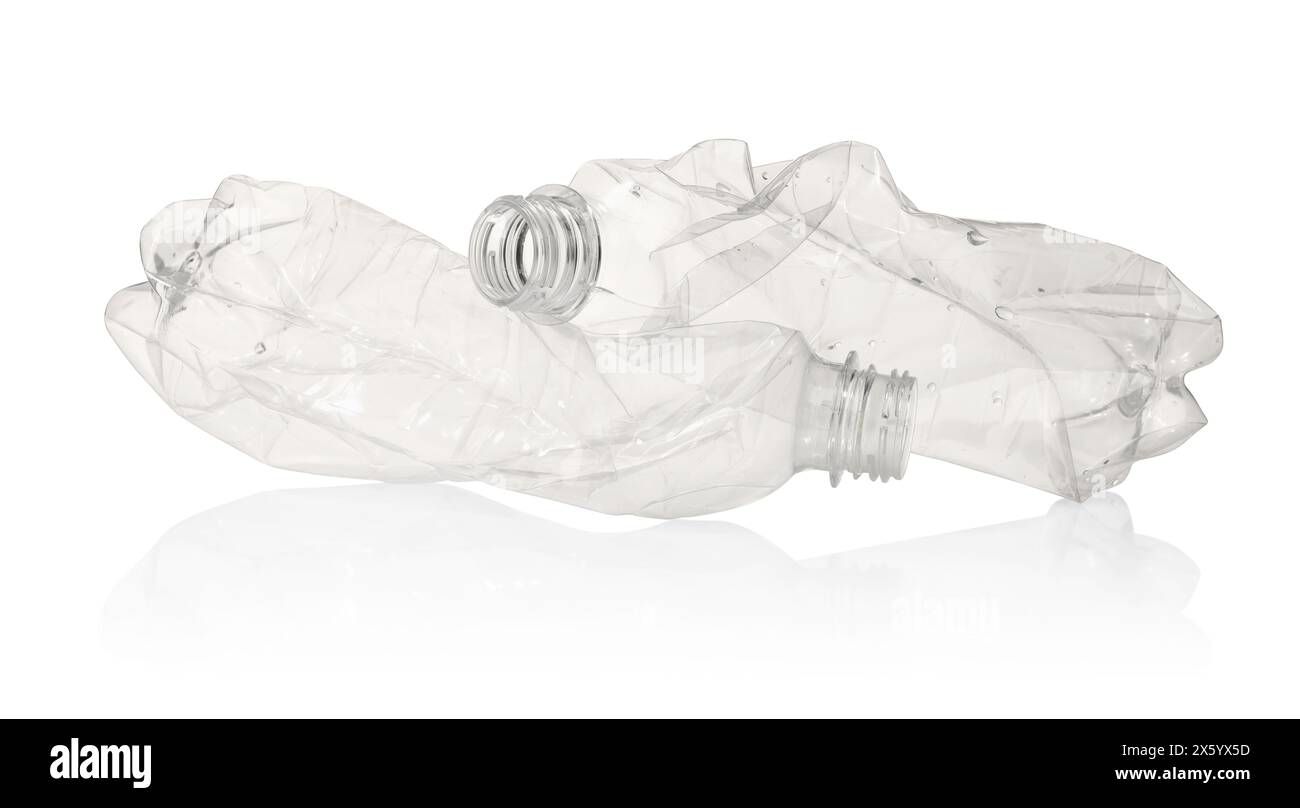 Crumpled disposable plastic bottles isolated on white Stock Photo - Alamy