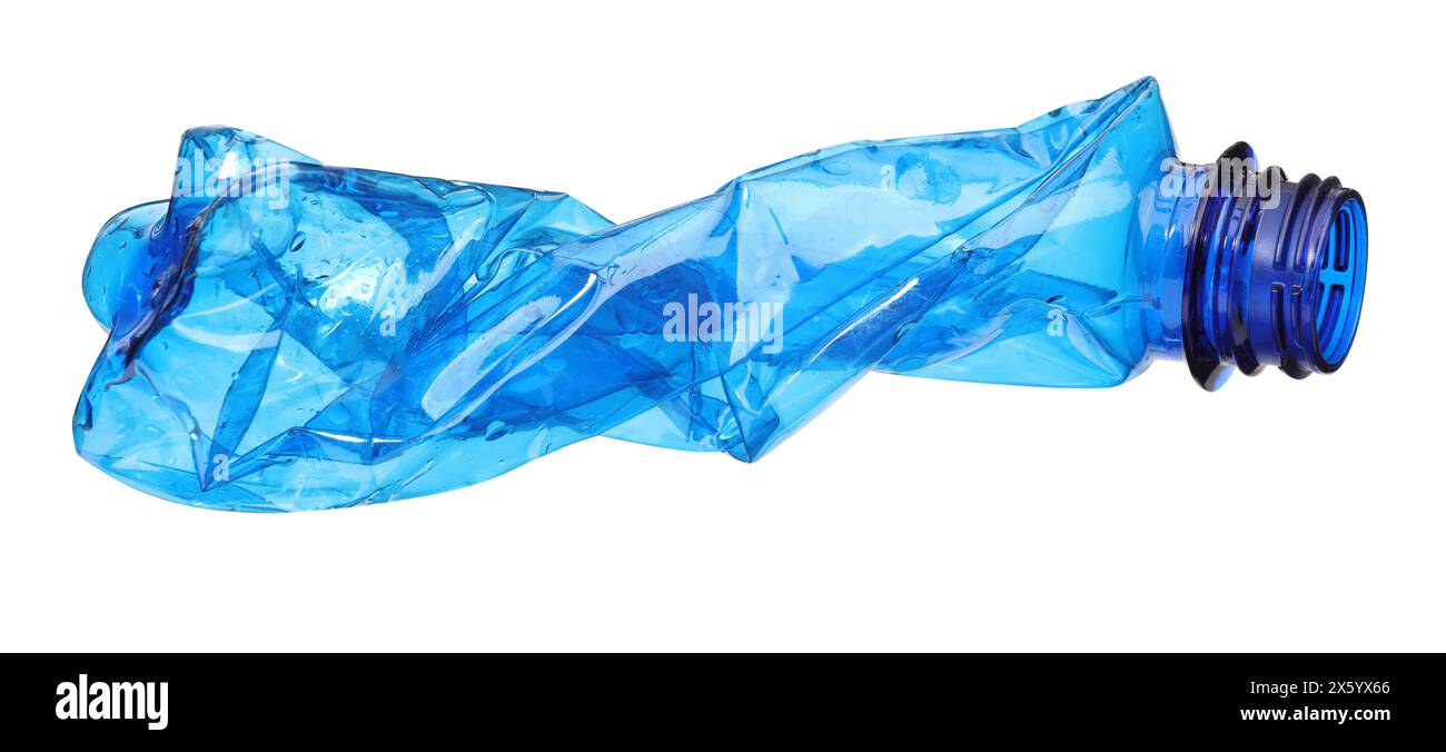 Crumpled disposable plastic bottle isolated on white Stock Photo - Alamy