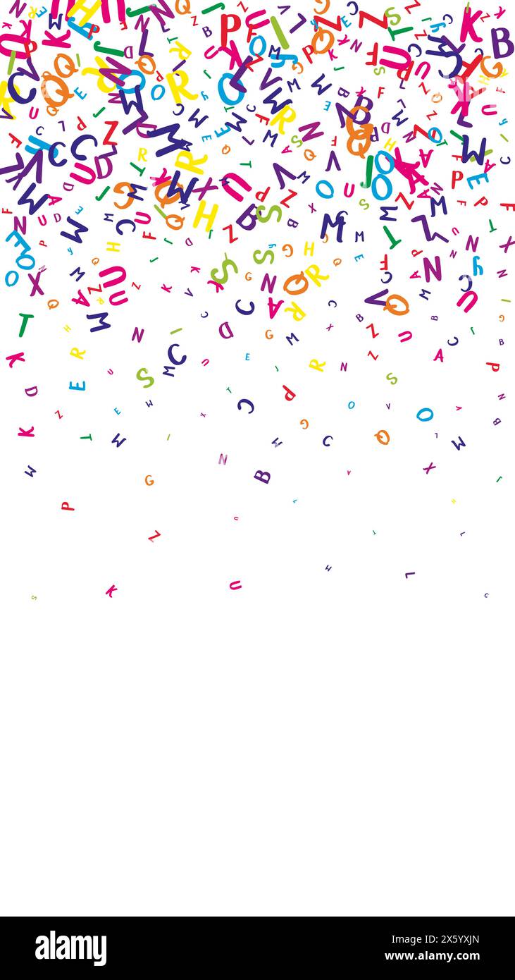Scattered letters of latin alphabet. Colorful childish floating ...