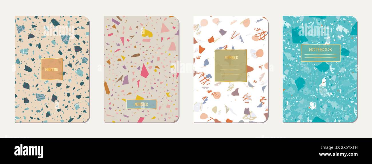 School diary cover design. Terrazzo abstract background made of natural ...