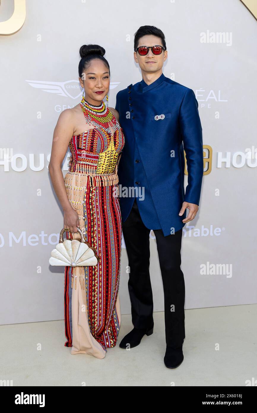 Shelby Rabara and Harry Shum Jr. attend the arrivals of the 2024 Gold ...