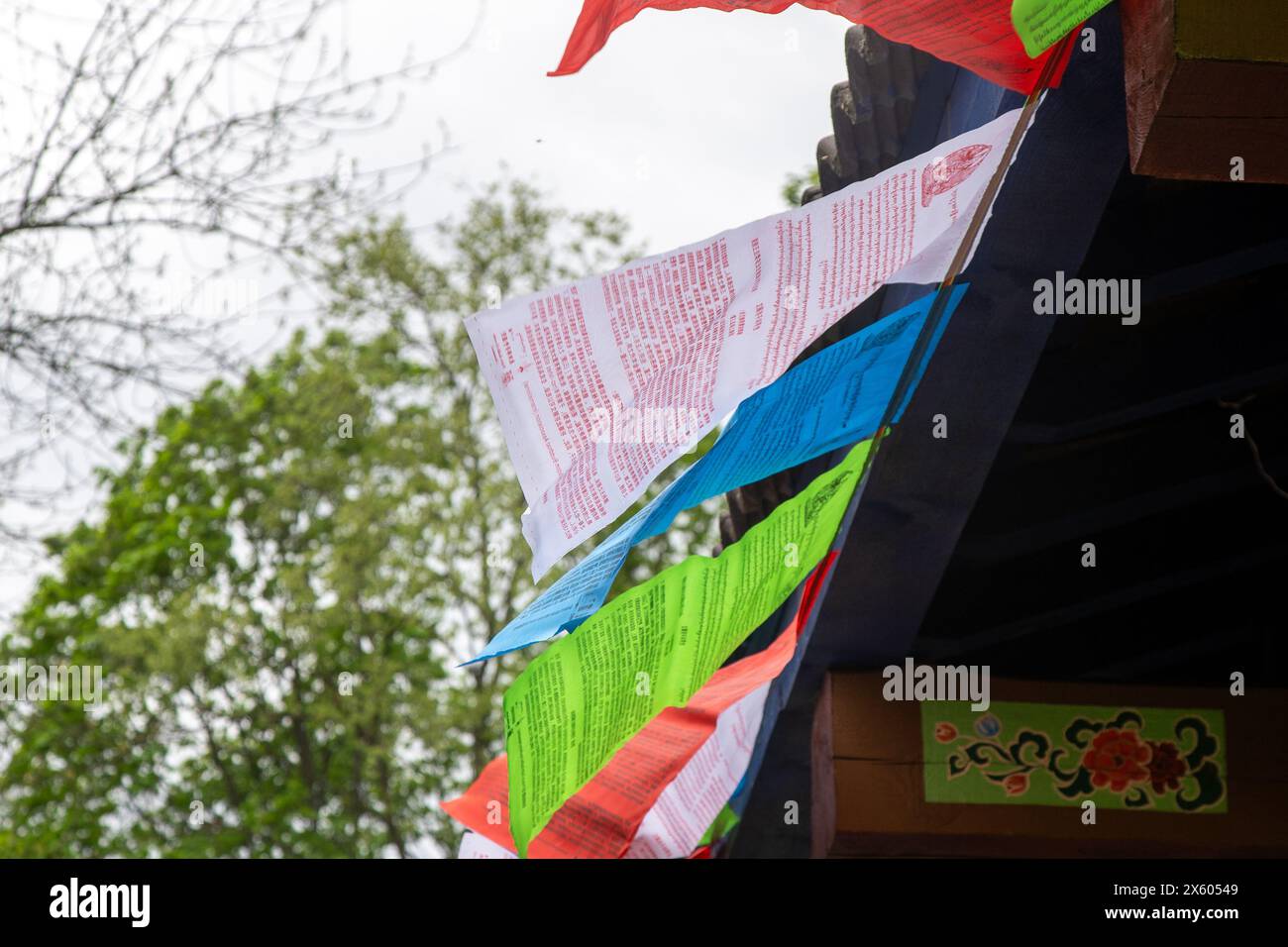Tibetan colorful flags with prayers. Buddhism tradition. Tibet Prayer ...