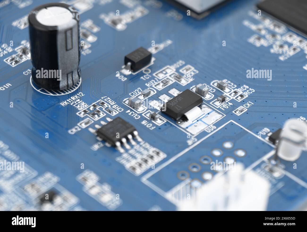 Macro shot of Circuit board with resistors microchips and electronic ...