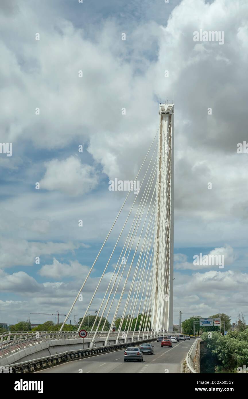 The Alamillo Bridge over the Guadalquivir River, Seville, Spain Stock ...