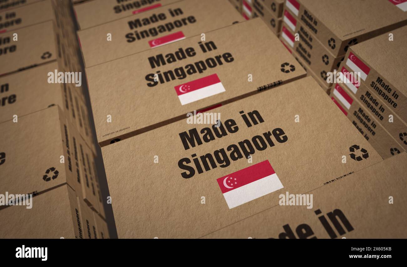 Made in Singapore box production line. Singaporean flag manufacturing ...