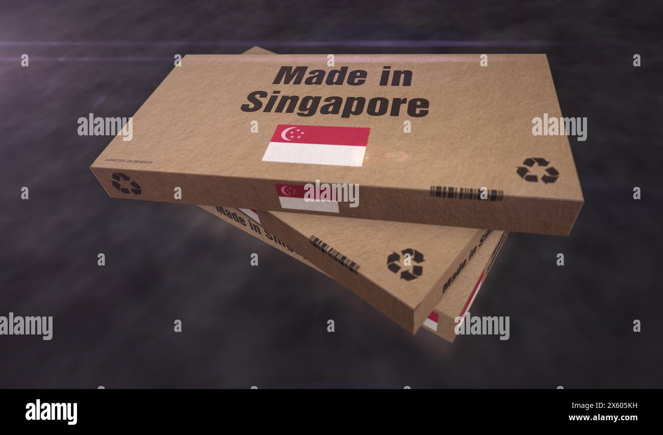 Made in Singapore box production line. Singaporean flag manufacturing ...