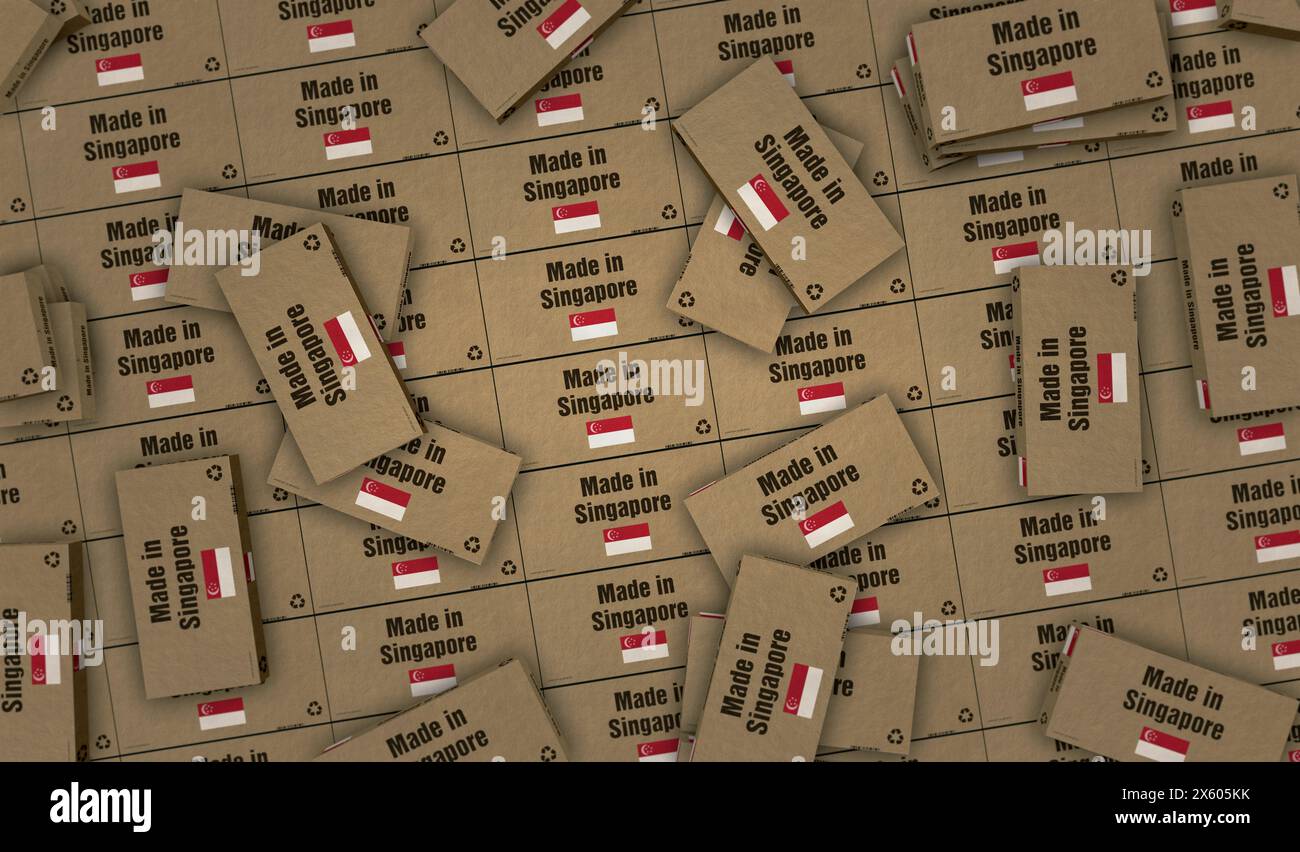 Made in Singapore box production line. Singaporean flag manufacturing ...