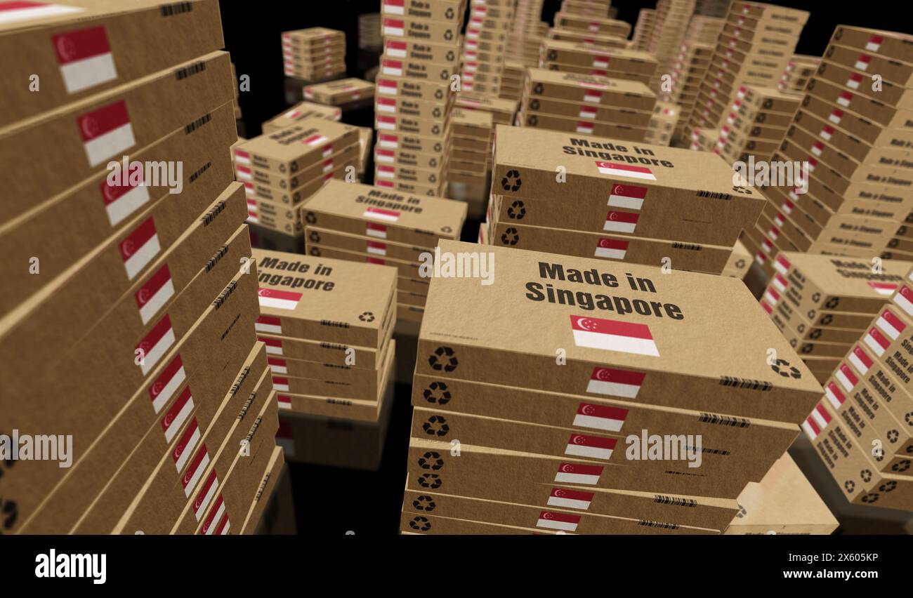 Made in Singapore box production line. Singaporean flag manufacturing ...