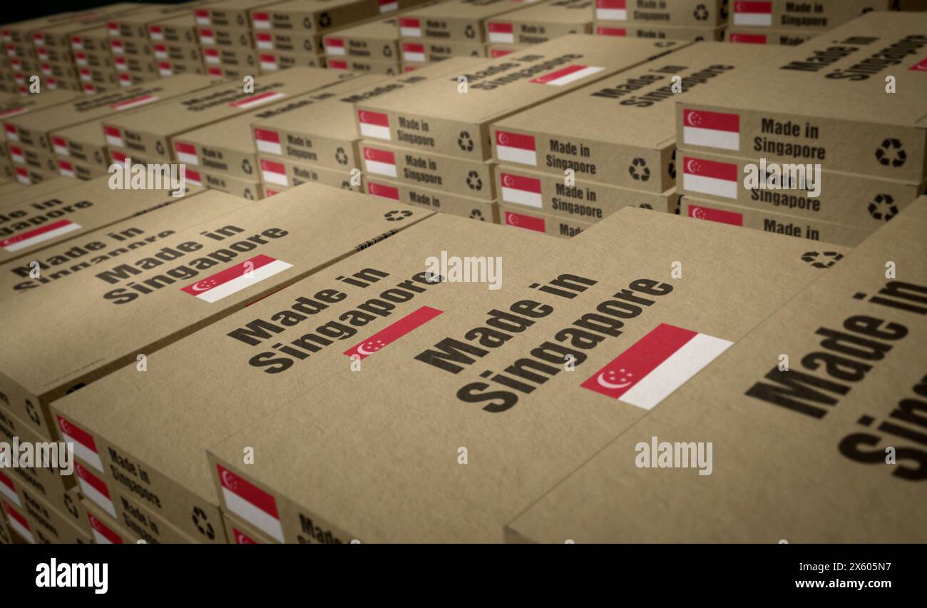 Made in Singapore box production line. Singaporean flag manufacturing ...