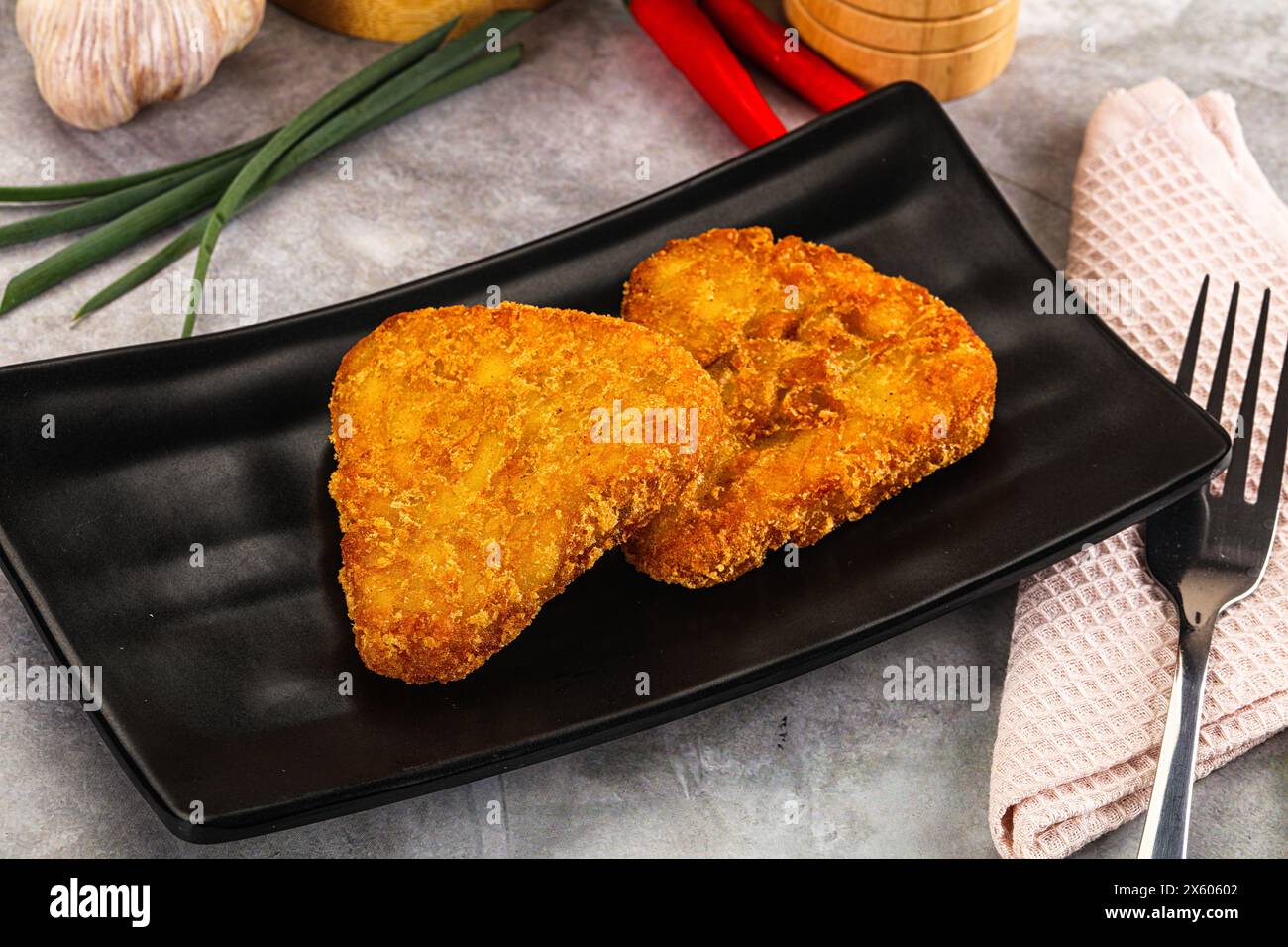 Fried potato hash brown snack for breakfast Stock Photo - Alamy