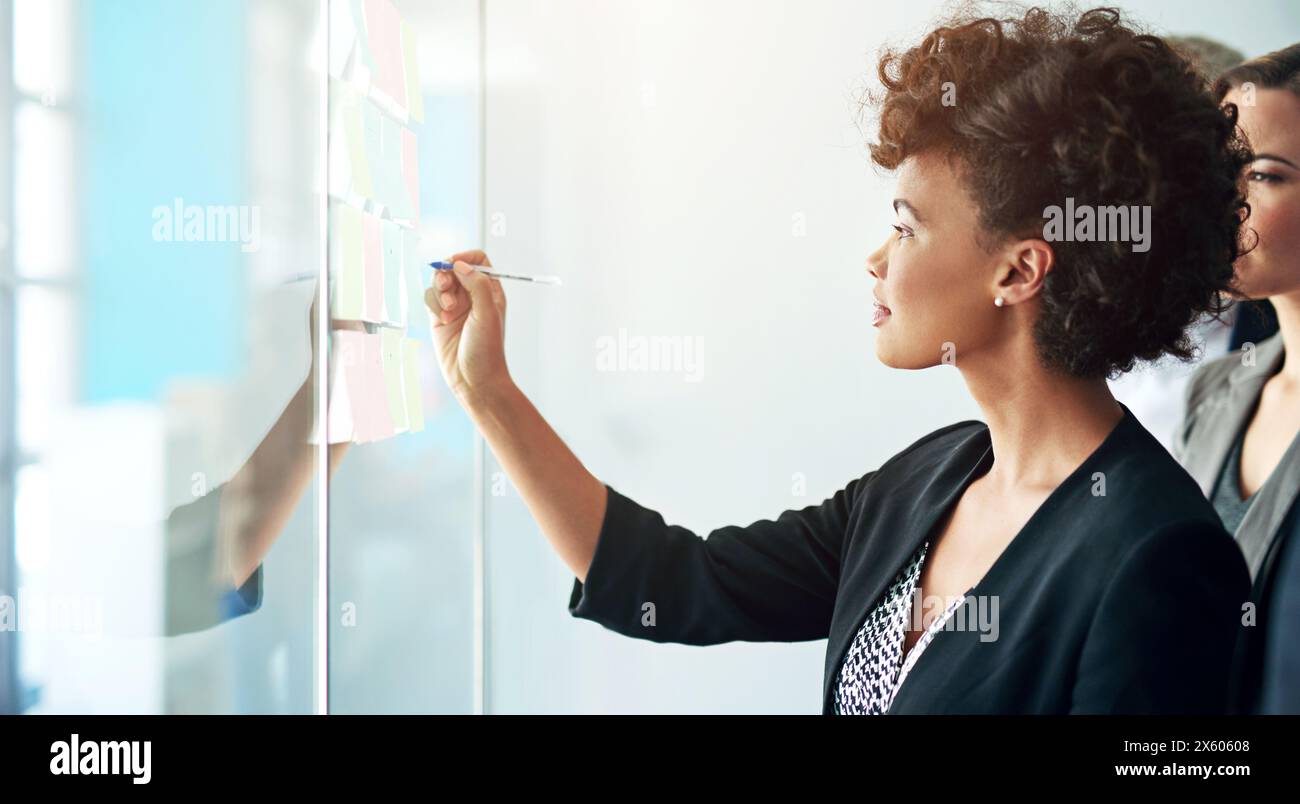 Glass wall, business people and brainstorming with productivity ...