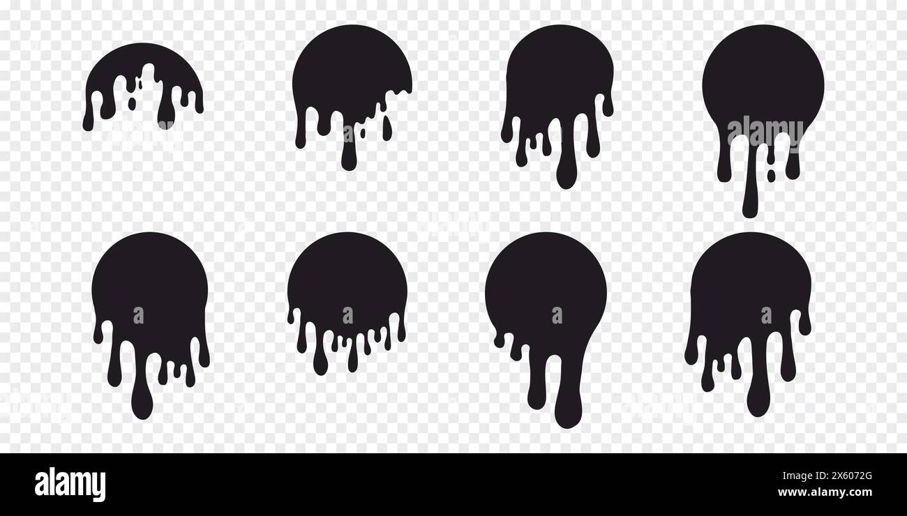 Melt paint drip circle stickers, label. Round splash with drops, liquid ...