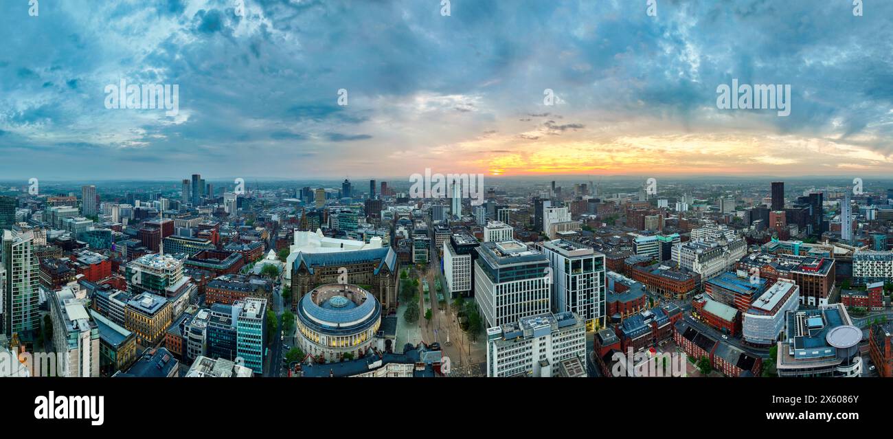 Ultra wide Aerial image of Manchester at golden hour Stock Photo - Alamy