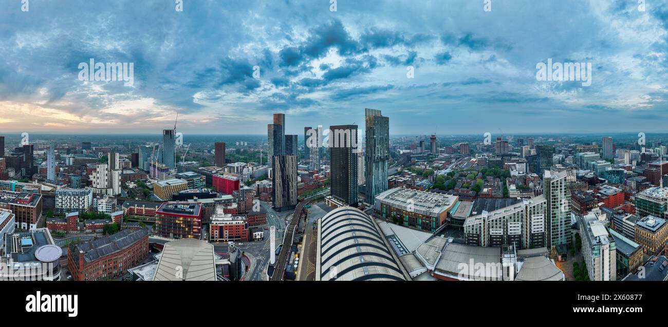 Ultra wide Aerial image of Manchester at golden hour Stock Photo - Alamy