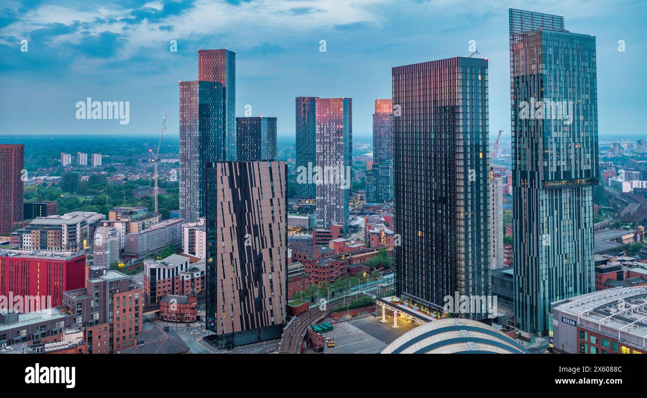 Ultra wide Aerial image of Manchester at golden hour Stock Photo - Alamy