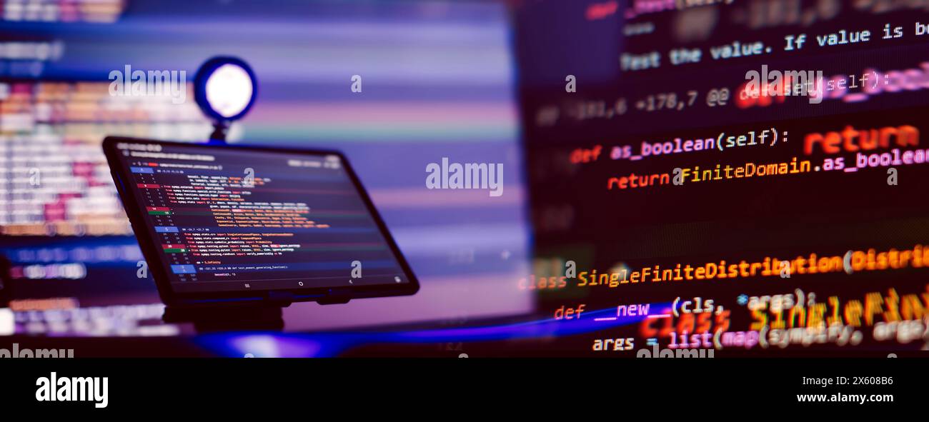 Work From Home Programmer Coding Code On Notebook Screen At Stock 6357