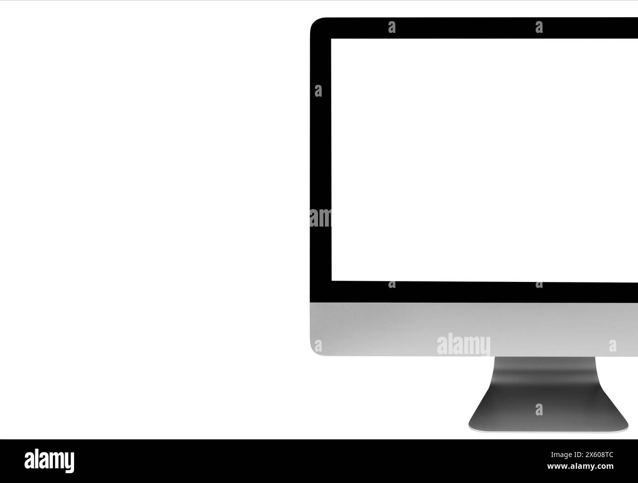 Computer showing blank isolated white screen. PC isolated on white ...