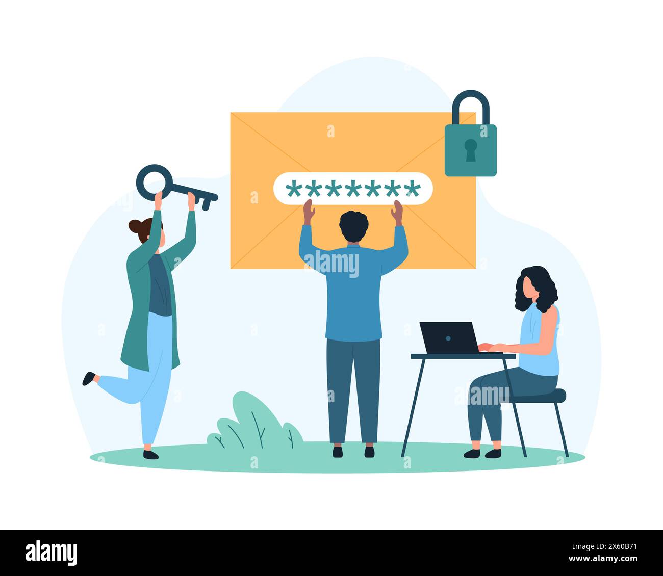 Encrypted email message, data protection of mail account. Tiny people ...