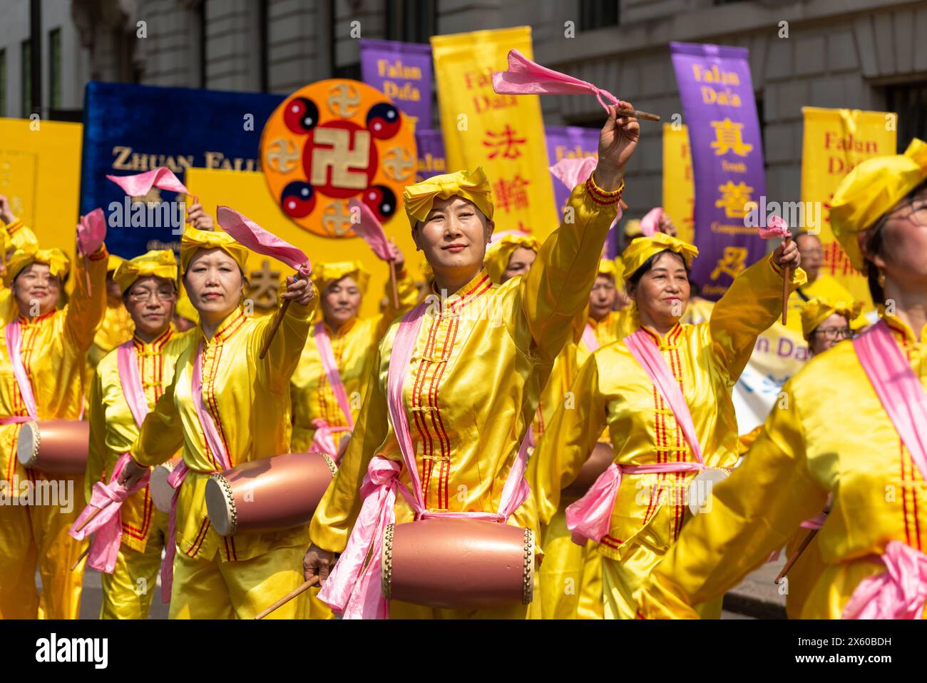 London, UK. 11 May 2024. People belonging to the Falun Gong religious ...