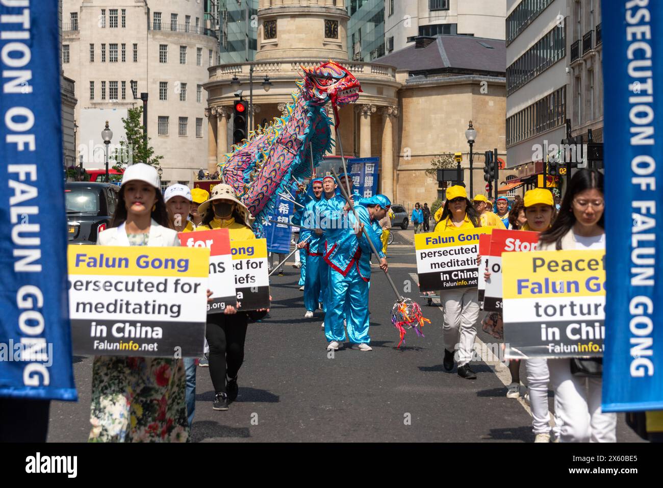 London, UK. 11 May 2024. People belonging to the Falun Gong religious ...